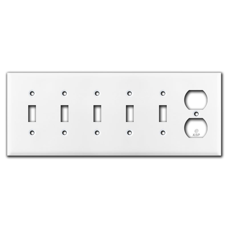 5 Toggle & 1 Duplex Outlet Switch Plate Cover - White