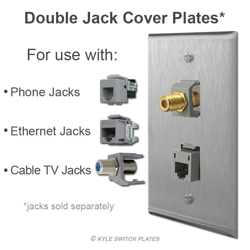 Double Telephone Jack Cover Plates - Antique Brass