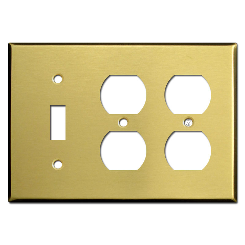 Single Toggle Double Outlet Wall Plate - Satin Brass