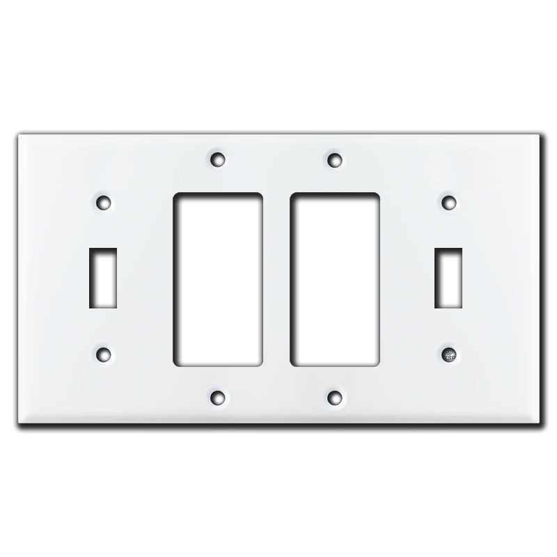 2 Toggle & 2 Decora Rocker Switch 4 Gang Wall Plate - White