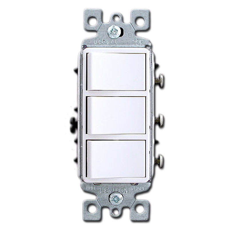 3 Stacked Single Pole Decora Rocker Switches Leviton 1755