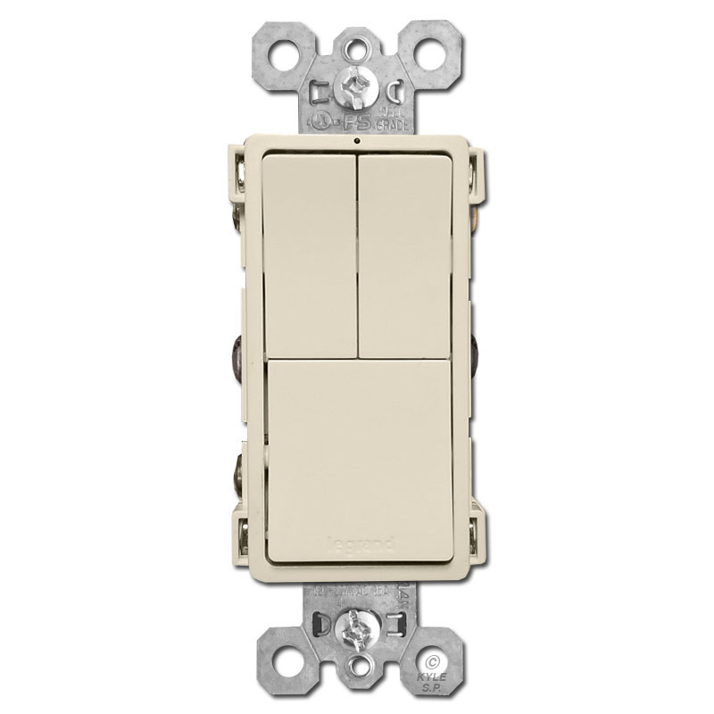 Black 3 Stack Light Switch - 2 Single Pole + 3 Way or S/P
