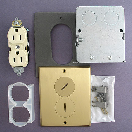 15A Duplex Receptacle Floor Box Assembly Brass Cover Plate Leviton