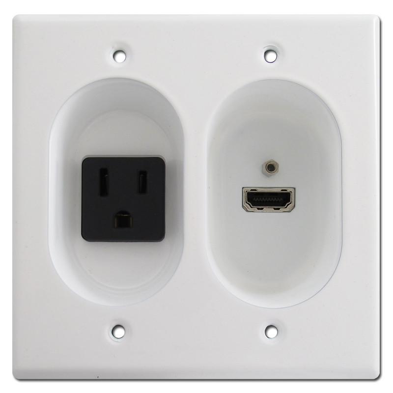White Leviton Recessed 15A Outlet with 6 Quick Port Connectors 690