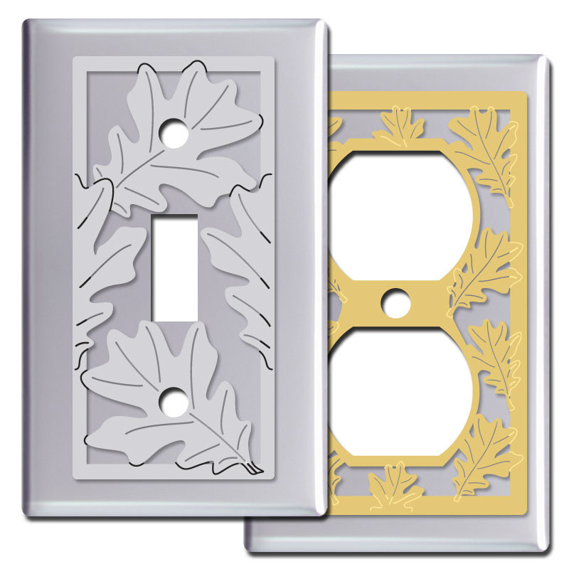Oak Leaves Metal Light Switch Covers - Handcrafted in USA