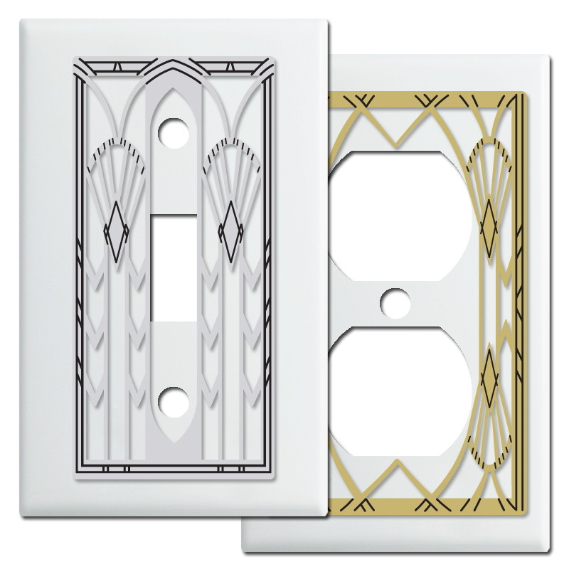 Art Deco Fans Switch Plates in Black - Kyle Design
