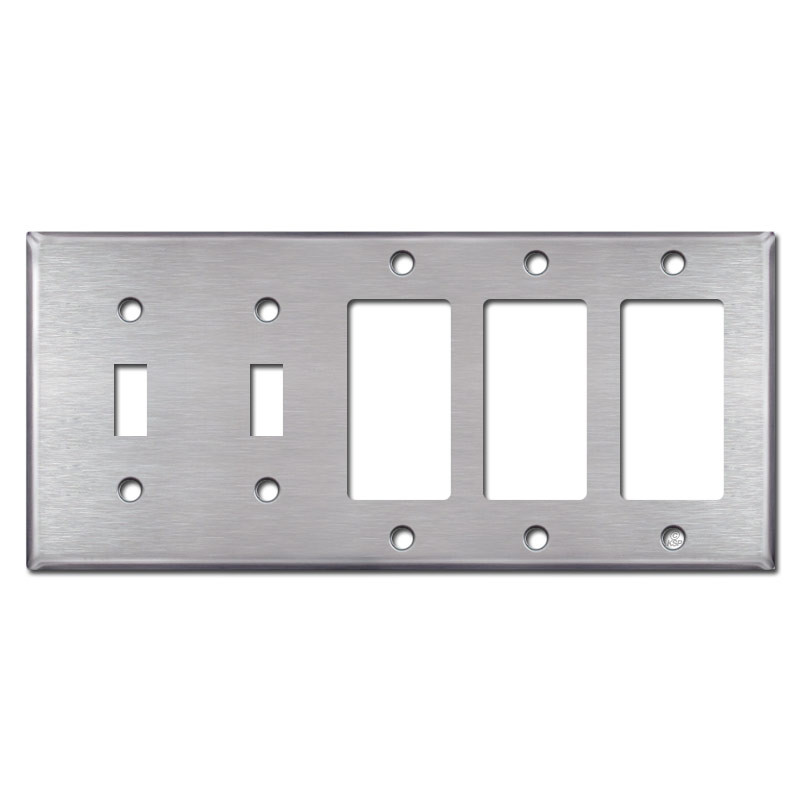 2 Toggle 3 Decora Rocker Switch Plates - Satin Stainless Steel