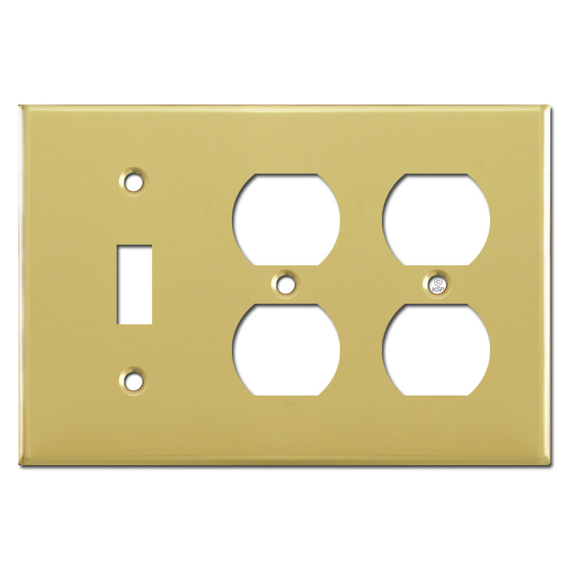 Double Toggle / Single Duplex Outlet Switch Plates - Satin Brass
