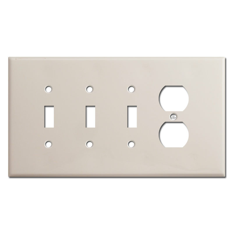 Oversized Triple Toggle Single Outlet Switch Plates - Light Almond