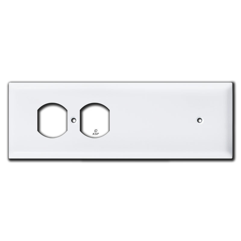 Tandem Duplex Outlet + 1.25'' Round Telephone Jack Cover Plate - White