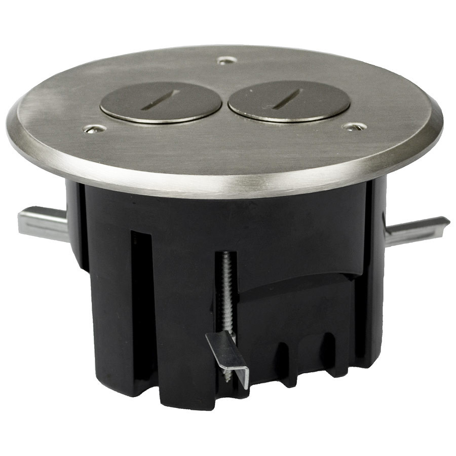 Recessed Floor Outlet Box - Round Duplex Nickel Cover