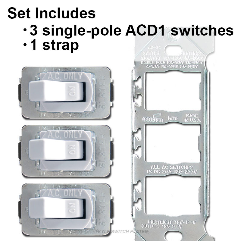3 White Stacked Toggle Switch & Strap Set - Despard 15A