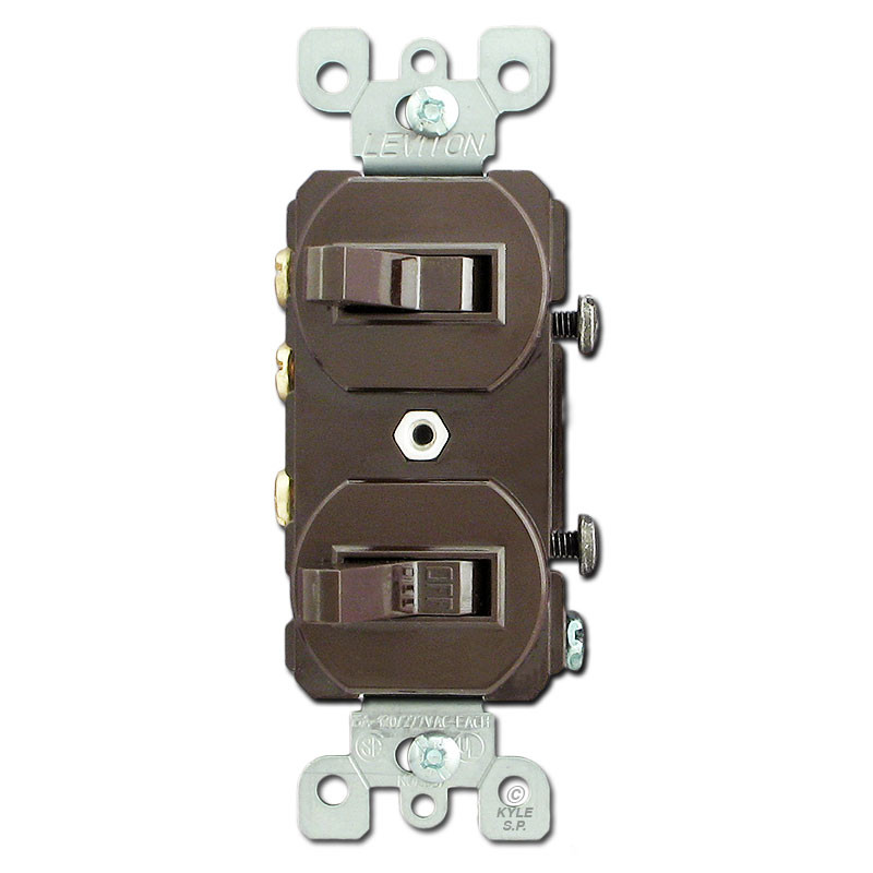 Brown Duplex Switches with Single Pole and Three Way Toggles