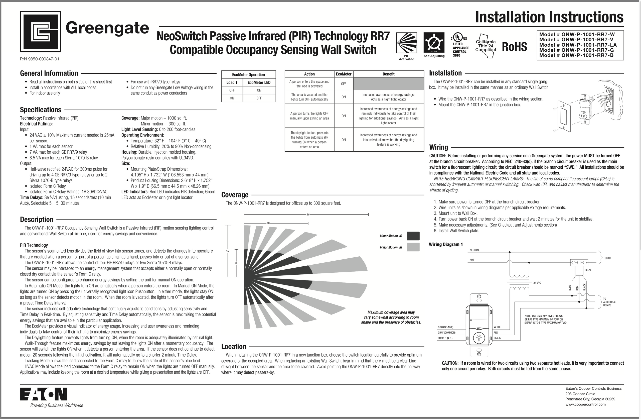 Low Voltage Occupancy Sensing Wall Switch for GE RR7 - White