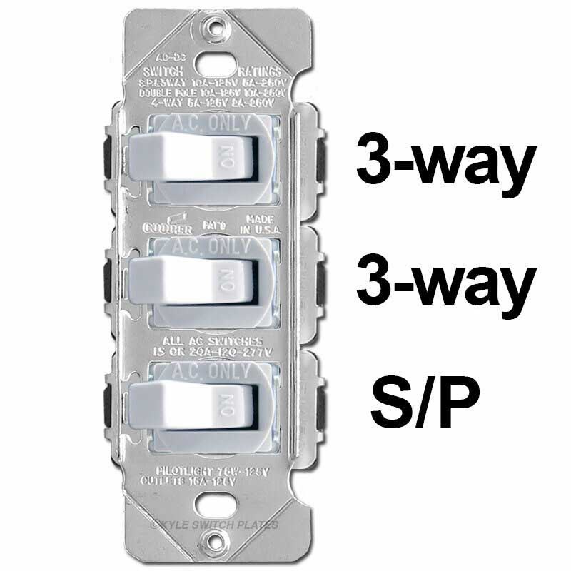 Stacked 3 Toggle Switch Set 3-Way S/P S/P White 15A Despard
