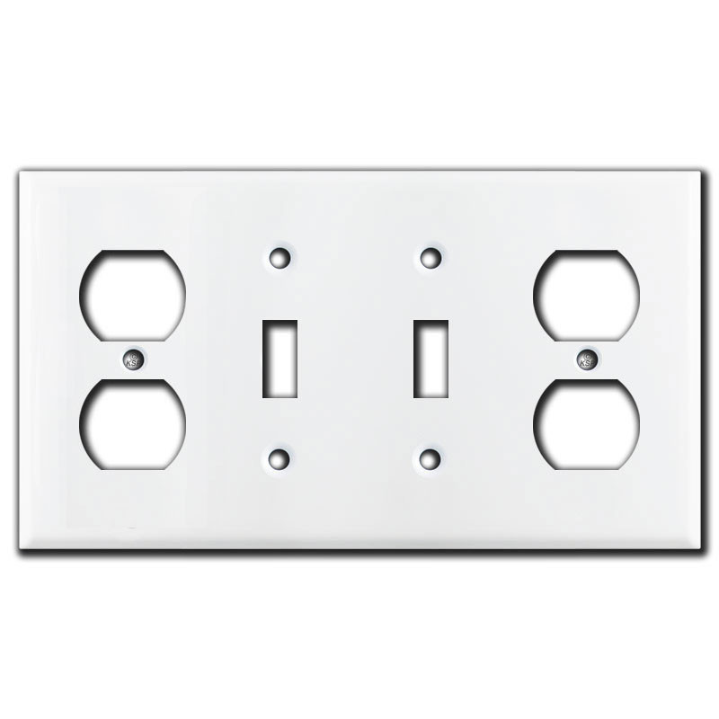 Duplex 2-Toggle Duplex 4-Gang Light Switch Outlet Plate - White