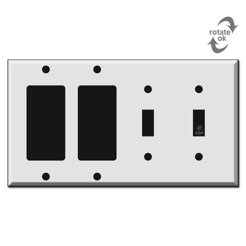 2 Toggle & 2 Decora Rocker Switch 4 Gang Wall Plate - White