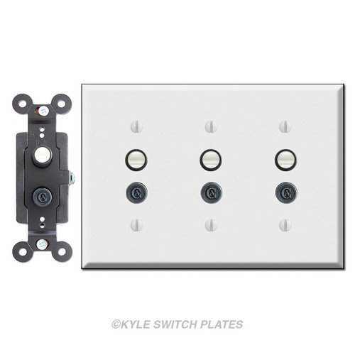 Triple Push Button Light Switchplates Polished Brass