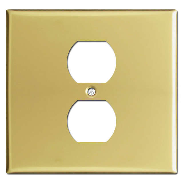 Double Gang Single Center Outlet Covers - Polished Brass