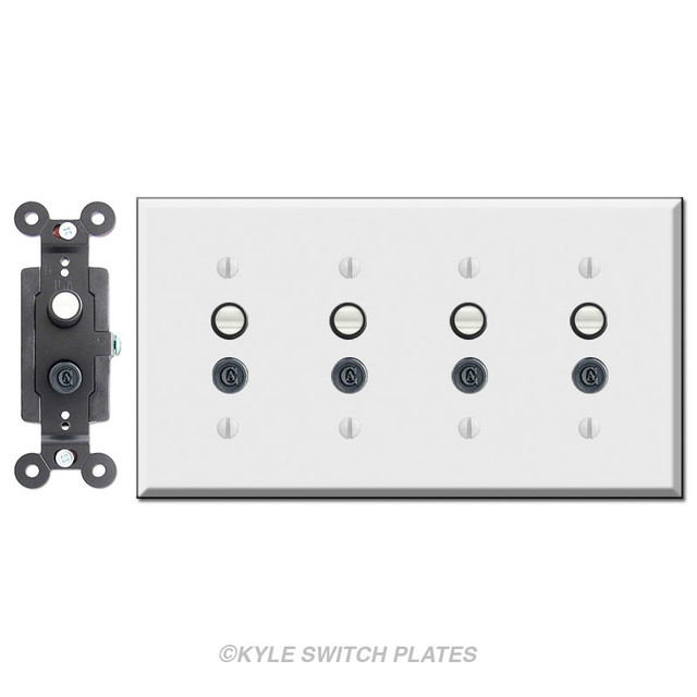 4 Push Button Switch Plate Covers - Satin Stainless Steel