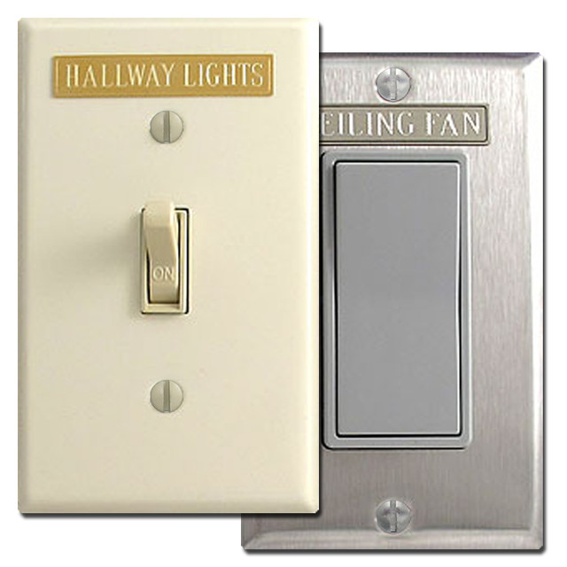 Long Engraved Light Switch Cover Name Plates - Adhesive Back