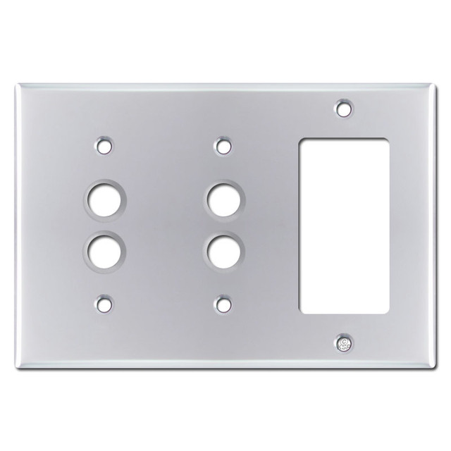 Two Push Button Wall Plate Covers - Polished Chrome