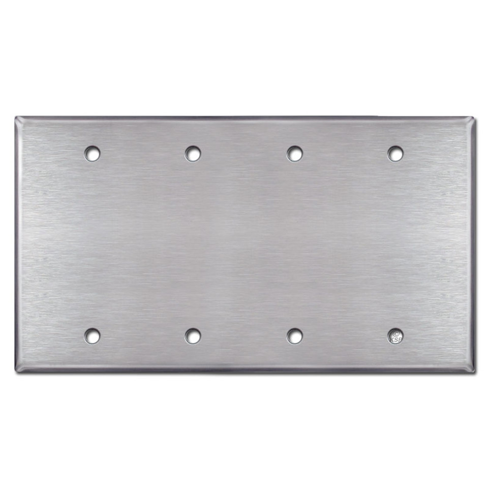 4 Gang Blank Switch Plate Covers Satin Stainless Steel