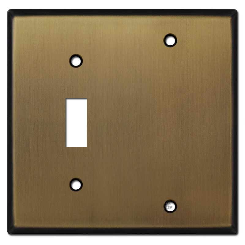 3 Blank Electrical Light Switch Covers - Antique Brass