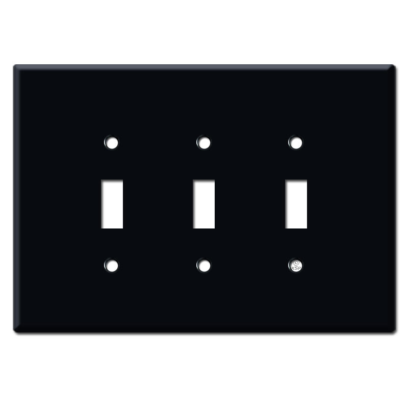 Jumbo 3 Gang Three Toggle Wall Plate Covers - Black
