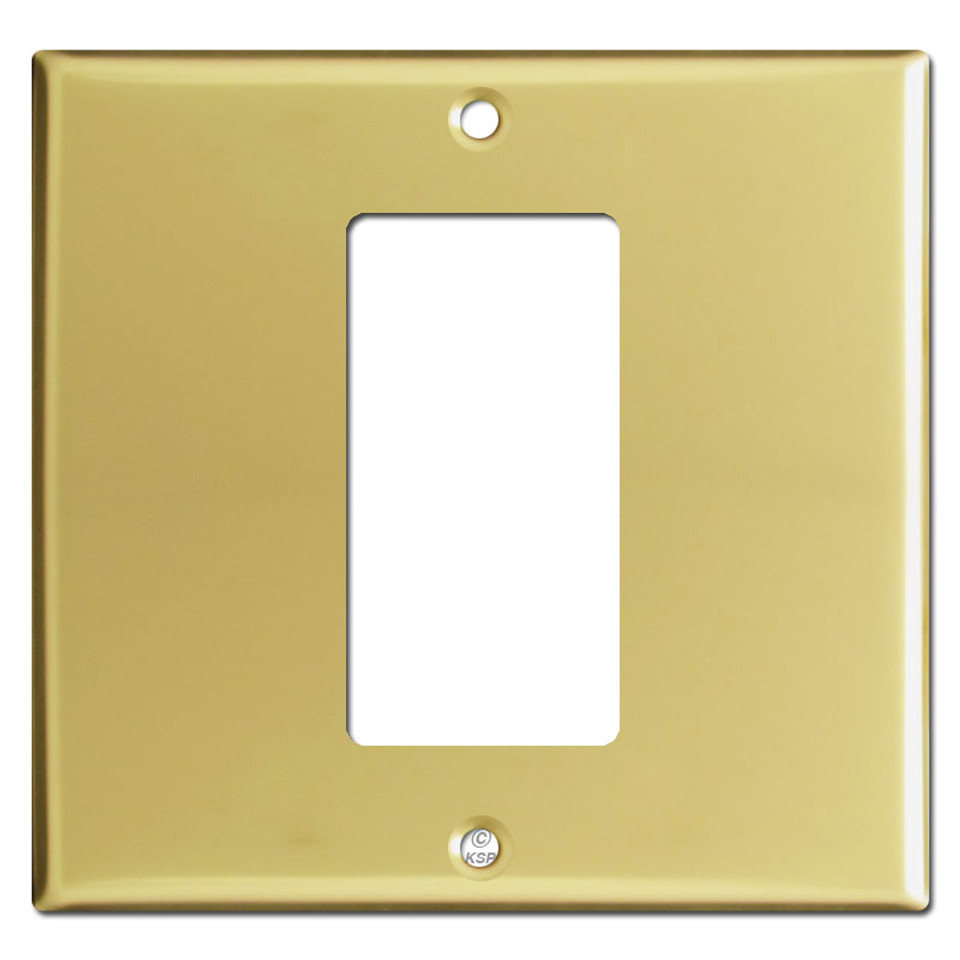 Double Gang Centered Rocker Switchplate Polished Brass