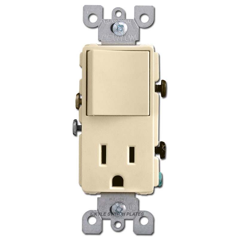 Stacked 15A Outlet + 3-Way Decora Switch - Ivory | Kyle Switch Plates
