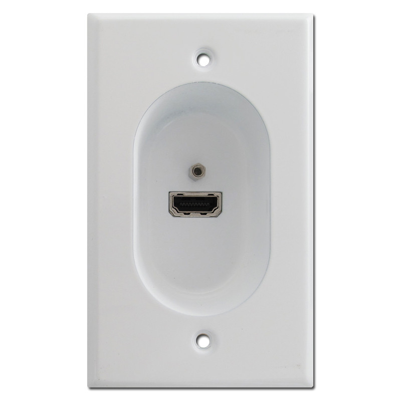 White Double Gang Recessed Receptacle and Coax Cable Connector