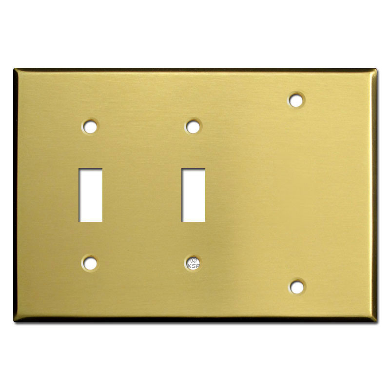 1 Blank 2-Toggle Switch Face Plate Cover - Satin Brass | Kyle Switch