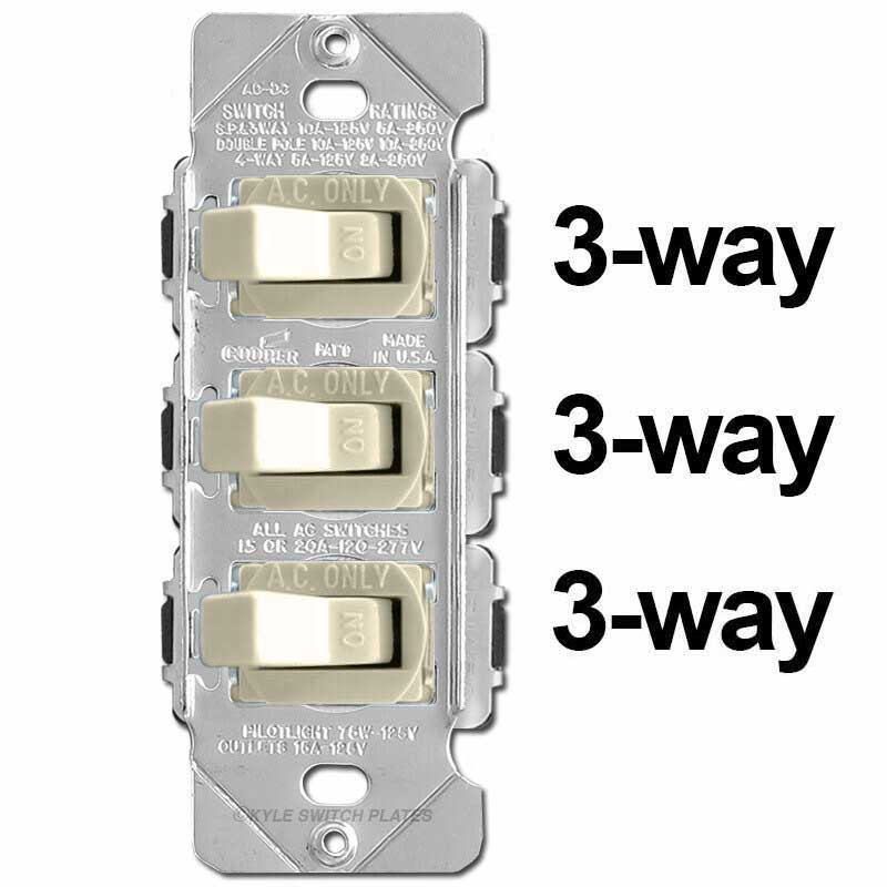 Stacked Three 3-Way Despard Toggle Switch Set - Ivory