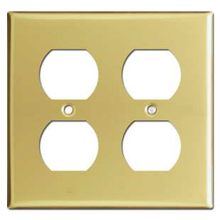 2 Gang Double Outlet Cover Plate - Polished Brass