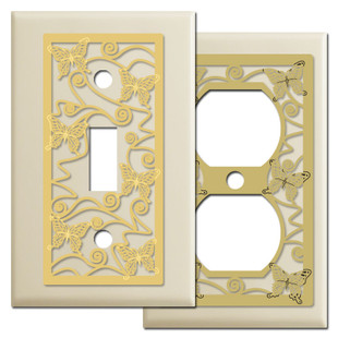 Butterfly Pattern Wall Plate Covers in Ivory - Kyle Design