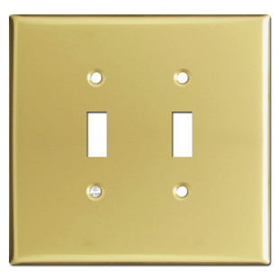 Oversized Two Gang Toggle Switch Wallplates - Polished Brass