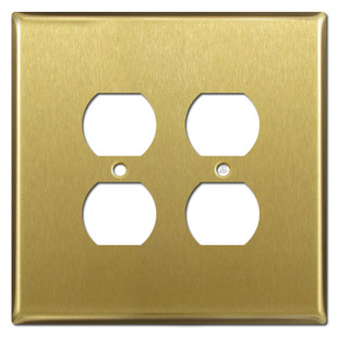 Oversized 2 Duplex Outlet Covers for 4 Sockets - Satin Brass
