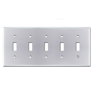 5 Gang Toggle Switch Wall Plate - Polished Chrome