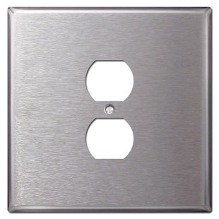 Oversized 2 Gang 1 Centered Outlet Covers - Satin Stainless Steel
