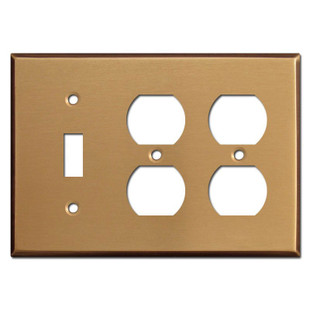 One Toggle Two Duplex Cover Plates - Satin Bronze