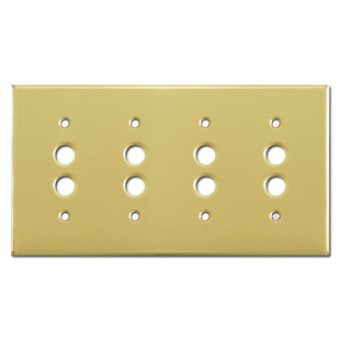 4 Gang Push Button Wall Plates - Polished Brass