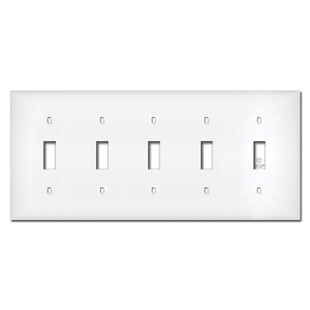 White Plastic 5 Gang Toggle Wall Plate Covers | Kyle Switch Plates