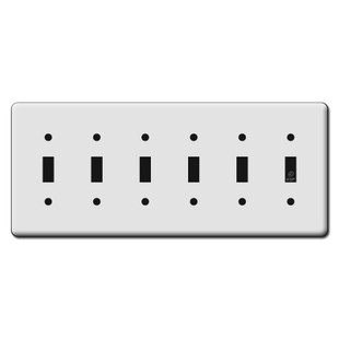 Long Six Gang Toggle Light Switch Plates - White