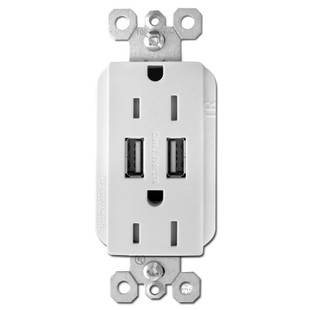 USB Power Outlet Dual Port Duplex Receptacle 15A - White