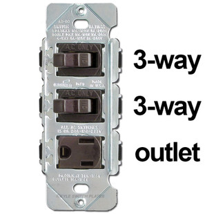 Despard Dual 3 Way Toggle Switches + Outlet 15A Set - Brown