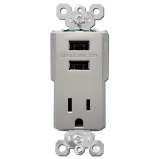 Dual USB Charging Outlets + 15A Receptacle - Gray | Kyle Switch Plates