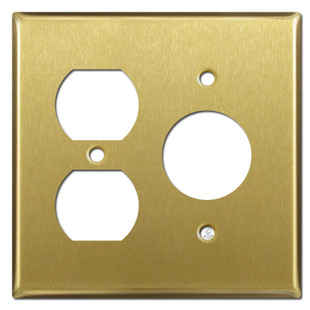 Duplex + 1.4'' Round Receptacle Cover Plate - Satin Brass