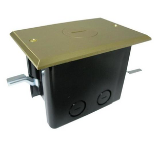 Recessed Electrical Floor Box - Single Outlet + Brass Plate