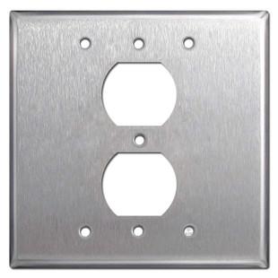 Middle Install Duplex Outlet 2-Gang Box Cover - Satin Stainless Steel